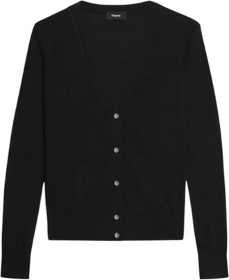 Theory Femme, Pulls, Noir, Taille: 44 FR Cardigan Col V en Laine Regal