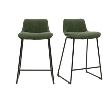Miliboo Barhocker aus khakifarbenem Stoff und Metall H65 cm (Set mit 2) BOOST
