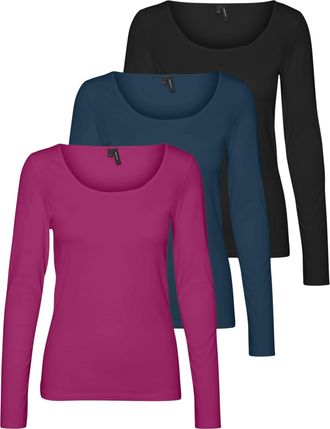 Vero Moda Damen VMMAXI My LS Soft UNECK 3-Pack, Festival Fuchsia/Gibraltar Sea/Black, XXL