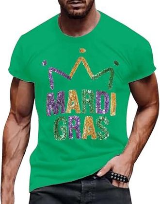 Generic Tunique 50 T-shirt tendance d&eacute;contract&eacute; pour homme avec imprim&eacute; Mardi Carnaval &agrave; manches courtes T-shirt fonctionnel sans manches, vert, XL