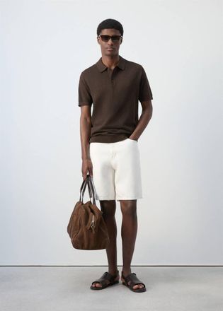 Mango Polo maille fine coton marron - Homme - XXL - MANGO MAN