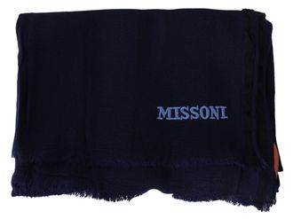 Missoni Mens Blue Wool Knit Unisex Neck Wrap Scarf