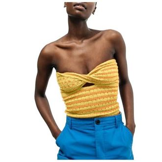 Generic Haut tube de plage en tricot pour femme 2025 dos nu avec bloc de couleurs mignon pour sortir, bandeau sans bretelles, tenue de rendez-vous galant, cam