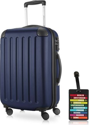 HAUPTSTADTKOFFER Spree - Kabinentrolley + Kofferanhänger, Handgepäck Hartschale mit Erweiterung, TSA, 4 Rollen, 55 cm, 42 Liter, Dunkelblau