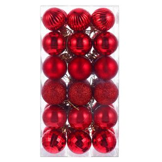 Amosfun 36st Rote Weihnachtskugeln, 4 cm - unzerbrechlicher Weihnachtsschmuck aus Kunststoff f&uuml;r die Innen- und Au&szlig;endekoration - ideal Weihnachtsbaumschmuck,