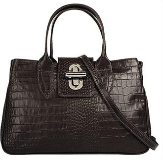 Cluty Sac &agrave; main Femme cuir v&eacute;ritable | Fabriqu&eacute; en Italie, sac &agrave; bandouli&egrave;re en cuir avec gaufrage crocodile, sac &agrave; bandouli&egrave;re avec fermeture tournante, s