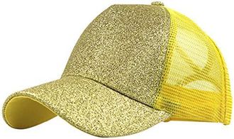 Generic LOIJMK Casquette de camionneur Messy unisexe avec visi&egrave;re - Casquette de baseball - Paillettes - Pour queue de cheval, jaune, taille unique