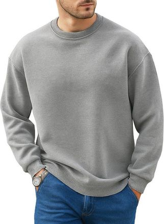 rmk Rundhalspullover Herren Pullover Oversize Loose Fit Fitness Uni Einfarbig mit Baumwolle