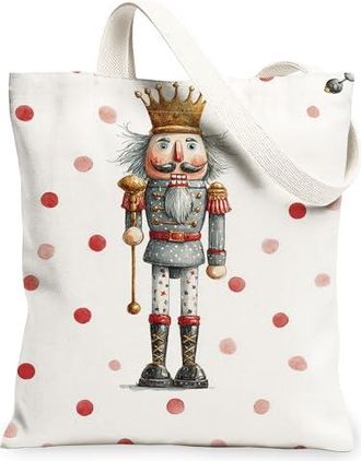 Generic Sacs fourre-tout en toile motif casse-noisette, sacs de courses r&eacute;utilisables, motif festif, pois festifs, toile l&eacute;g&egrave;re et lavable pour cadeaux, voyag