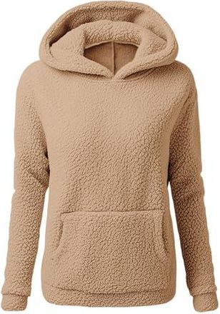 Generic Sweat &agrave; capuche en polaire sherpa chaud pour femme avec fermeture &eacute;clair int&eacute;grale et poches - Style &eacute;l&eacute;gant et doux - Couleur unie - Surdimensionn&eacute; -