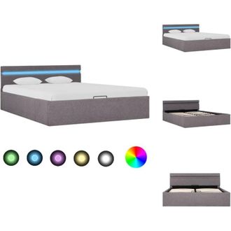 vidaXL Bett mit Bettkasten Hydraulisch mit led Taupe Stoff 120x200 cm - Boxspringbett - Doppelbett - Schlafraumgestaltung - Bettgestell - Led Beleuchtung