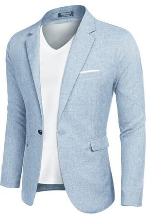 Coofandy Manteaux de sport décontractés pour homme - Veste légère - Blazer - Veste à un bouton, Bleu poudré, XXL