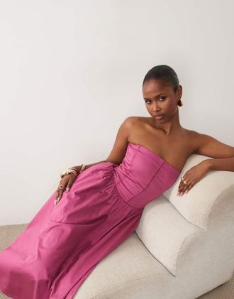 Abercrombie & Fitch Tr&auml;gerloses Maxikleid in Rosa mit Korsettdetail in der Taille