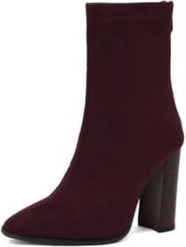 Generic Bottines Femme Bout Pointu Talons Hauts Épais Confortables Motifs Multiples Fermeture Éclair Arrière À Enfiler Chaussures Habillées Soirée,Burgundy,43