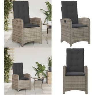vidaXL Gartensessel Verstellbar mit Kissen Grau Poly Rattan - Gartensessel - Sitzkissen