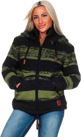 Kunst und Magie Kapuzenstrickjacke Strickjacke Wolle Bunte Patchwork Jacke Fleecefutter abnehmbare Kapuze