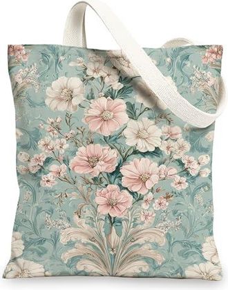 Generic Sacs fourre-tout en toile florale, sacs à provisions réutilisables, sacs de courses réutilisables en toile vintage décoratifs légers et lavables, bleu