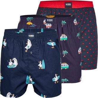 Happyshorts 3er Pack Webboxer Herren Boxer Motiv Boxershorts Farbwahl, Farbe:Herz - Möwe - Surfbus, Grösse:XL