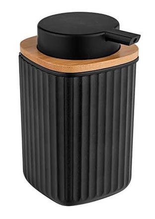 WENKO Seifenspender Rotello, nachfüllbarer Spender für 250 ml Flüssigseife, aus hochwertigem Kunststoff mit Bambus-Detail, auch für Spülmittel geeignet, 8,9