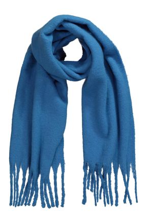 Ulla Popken Damen, Neon, Boucléstrick, Fransen Schal, Petrolblau, Einheitsgröße