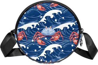 Generic Sac &agrave; bandouli&egrave;re Circle pour femme, petit sac &agrave; bandouli&egrave;re bleu crabe avec fermeture &eacute;clair, bretelles r&eacute;glables, sac &agrave; main rond d&eacute;contract&eacute; pour f