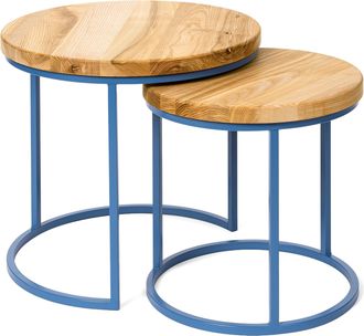 Lamofootwear Manufaktur Couchtisch rund 2er Set - Beistelltisch Holz - Wohnzimmertisch rund, Kaffeetisch, Sofatisch modern, Holztisch f&uuml;r Wohnzimmer, Schlafzimmer-