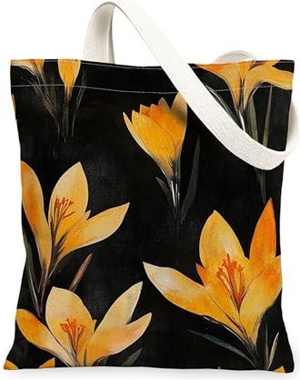 Generic Sac fourre-tout en toile de crocus safran printanier pour le shopping, 33 x 38,1 cm, sac d&eacute;picerie r&eacute;utilisable pour femme, motif floral de voyage, d&eacute;