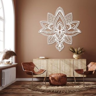 Generic Metall-Wanddeko mit Lotusblume im Boho-Stil, Lotus-Dekor, Blumensilhouette zum Aufh&auml;ngen, Yogastudio (Wei&szlig;, 27x28|67x70 cm)
