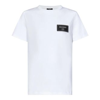 Balmain Homme, Tops, Blanc, Taille: L T-shirt Blanc en Coton &agrave; Col Rond