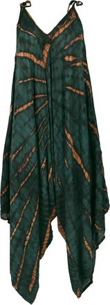 Guru Shop Boho Batik Jumpsuit, Sommer Overall, Hosenkleid - Dunkelgr&uuml;n, Damen, Synthetisch