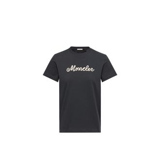 Moncler Moncler T-shirt En Coton &Agrave; Logo Brod&eacute;, Femme, Bleu, Taille: Xl