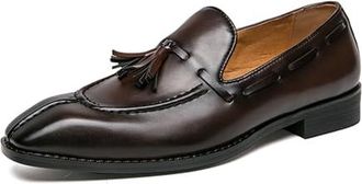 Generic Mocassins d&eacute;contract&eacute;s pour homme en cuir avec pompons - Chaussures plates &agrave; enfiler - Noir et marron, marron fonc&eacute;, 38 2/3 EU