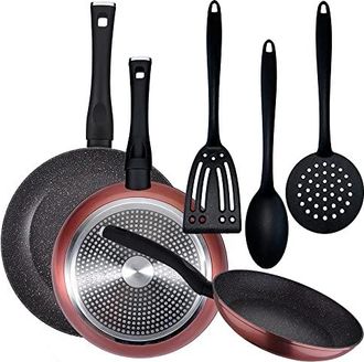 San Ignacio Packung mit 3 Pfannen Ø 20/24 und 28 cm + 3 Stück Küchenhelfer