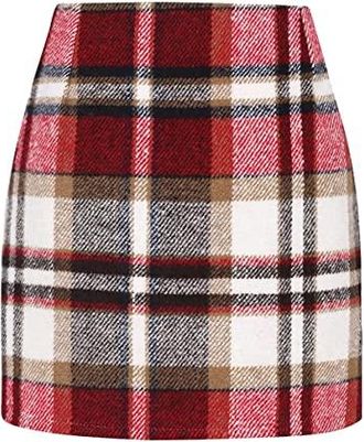 Onsoyours Jupe Crayon Courte Femme Mini Skirt Moulant Élastique Plissée Plaid Court Jupe Taille Haute Pakage Hanche Party Soirée Rouge M
