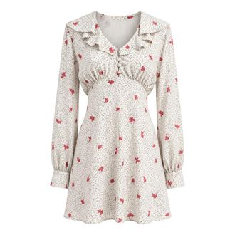 Mar De Margaritas Robe Courte &agrave; Col Volant&eacute; - Femme - Robes - Blanc - Taille: 40 FR
