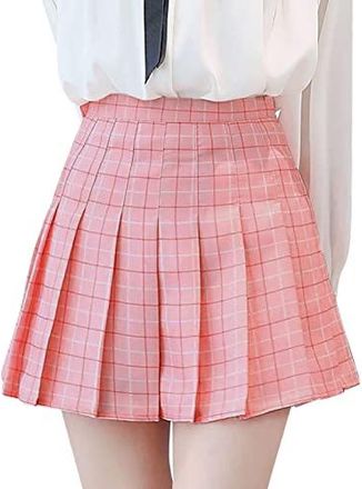 Generic Robe patineuse pliss&eacute;e - Micro jupe &agrave; carreaux - Taille haute - Jupe tartan - Mini robe moulante rose tendance - Jupe &eacute;vas&eacute;e - Jupe pliss&eacute;e - Mini jup