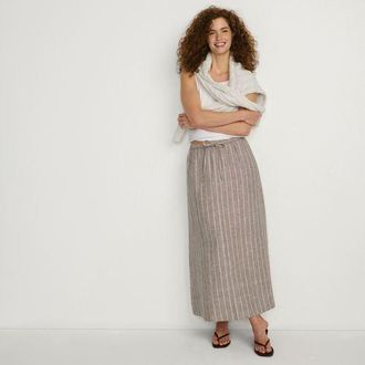 Lands End Leinen-Midirock, Damen, Größe:52 plus, Beige, Leinen, by Lands End