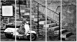 Islandburner Bild auf Leinwand Alter Vespa Roller Geparkt Bei Einem Caf&eacute; Bilder Wandbilder Poster