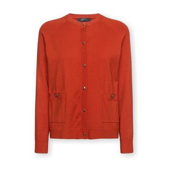 Elena Miro Viskose-Strickjacke mit Taschen - - Knitwear - Damen - Orange - XS