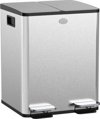 HOMCOM Homcom - Poubelle manuelle tri selectif 2 bacs capacité totale 20L acier inox. brossé