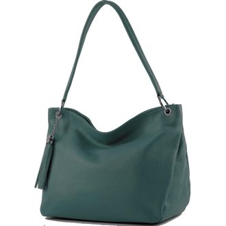 modamoda.de T154 - ital Schultertasche Umh&auml;ngetasche aus Leder, Farbe:Petrol