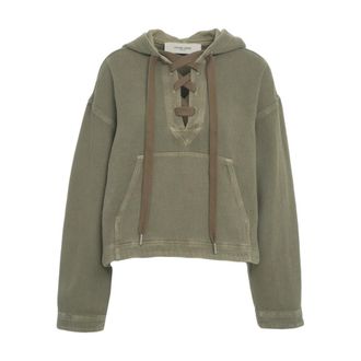 Golden Goose Spitzen-Detail Hoodie Verde Aw25 - - Sweatshirts & Hoodies - Damen - Gr&uuml;n - XS
