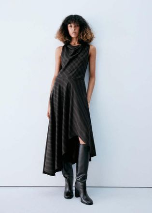 Mango Robe &agrave; rayures bas asym&eacute;trique gris - Femme - XS - MANGO