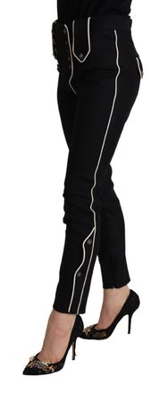 Dolce & Gabbana Womens Black Mid Waist Button Embellished Slim Fit Pants Wool Elastane