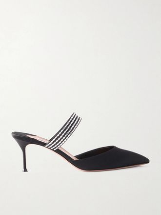 Aquazzura Luce 65 Mules Aus Satin Mit Kristallen - Schwarz