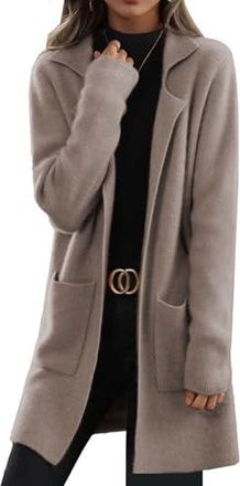 Generic Cardigan long en tricot léger ouvert sur le devant pour femme, manteau habillé, décontracté, tenue dautomne, beige foncé, XL