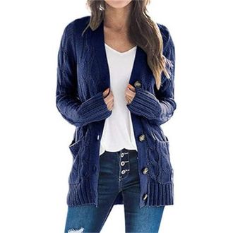 Generic Cardigan dautomne d&eacute;contract&eacute; &agrave; manches longues boutonn&eacute; sur le devant pour femme, cardigan ouvert sur le devant pour femme, noir fonc&eacute;, XXL