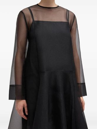 Ganni Organza-Maxikleid mit Cape-Ärmeln - Schwarz