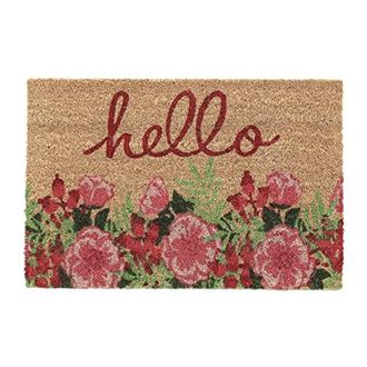 Relaxdays Fußmatte Kokos, Blumen & Hello-Schriftzug, 40 x 60 cm, Türvorleger innen & außen, rutschfest, wetterfest, bunt