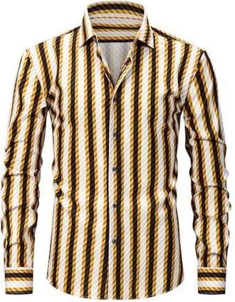 Generic Chemise ray&eacute;e &agrave; manches longues pour homme, v&ecirc;tements de style d&eacute;contract&eacute;, col rabattable, d&eacute;contract&eacute;, pour le bureau, formel, tendance, haut &agrave; manc